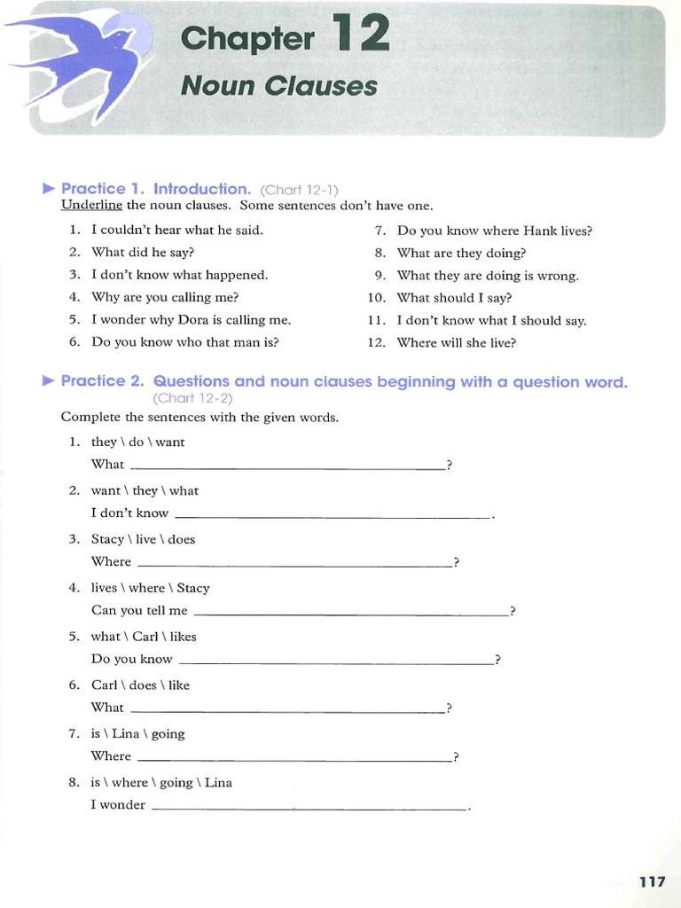 Chapter 12 Noun Clauses - Understanding and Using English Grammar 4th Edition Workbook | PDF