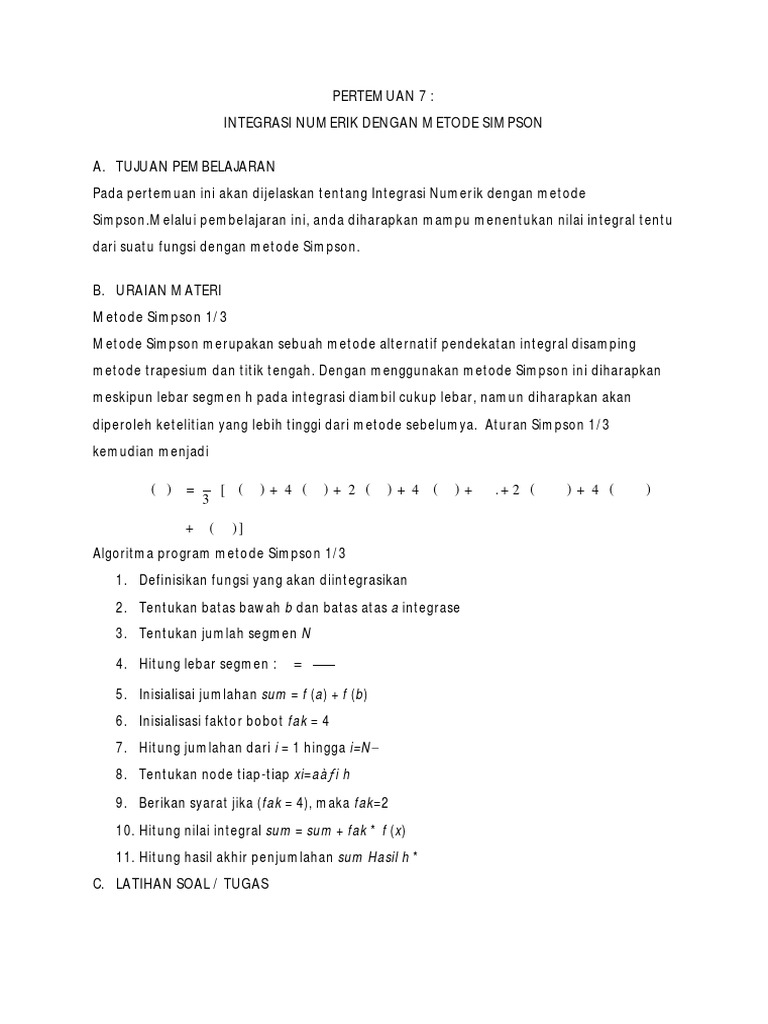 Pertemuan 7 Integrasi Numerik Dengan Metode Simpson | PDF