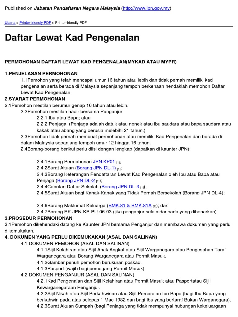 Jabatan Pendaftaran Negara Malaysia Daftar Lewat Kad Pengenalan 2013-10 ...