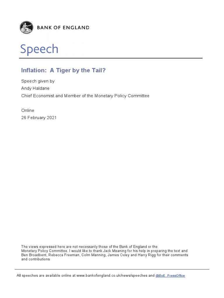 Inflation A Tiger by The Tail Speech by Andy Haldane | PDF ...