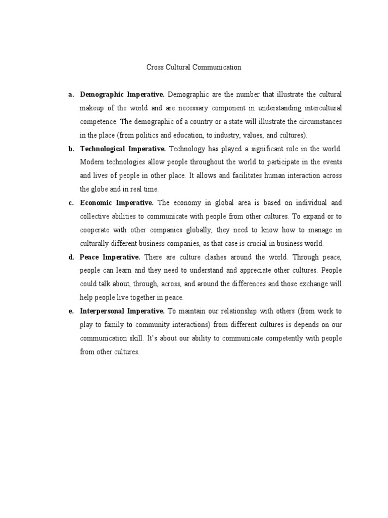 Imperatives For Cross Cultural Communication | PDF