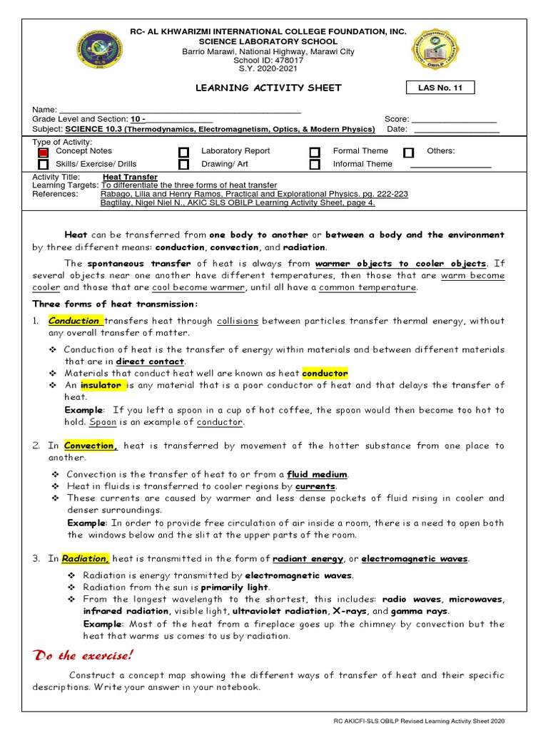 Grade 10 Science Activity Sheet | PDF | Heat | Heat Transfer