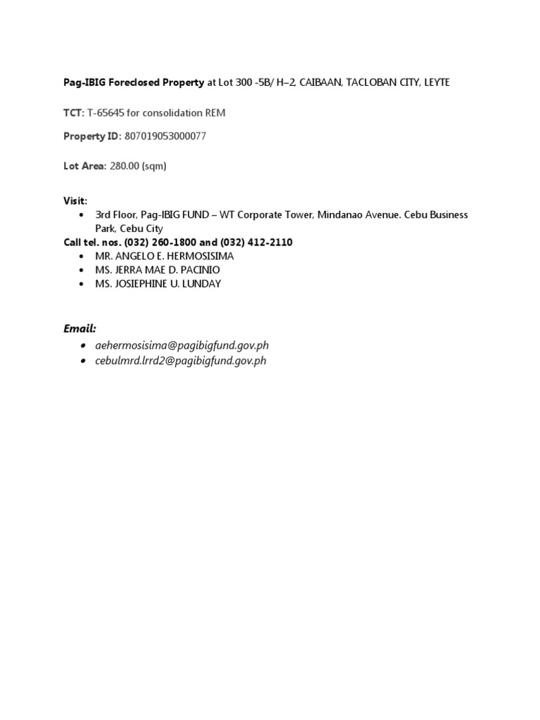 Pag-IBIG Foreclosure in Tacloban | PDF