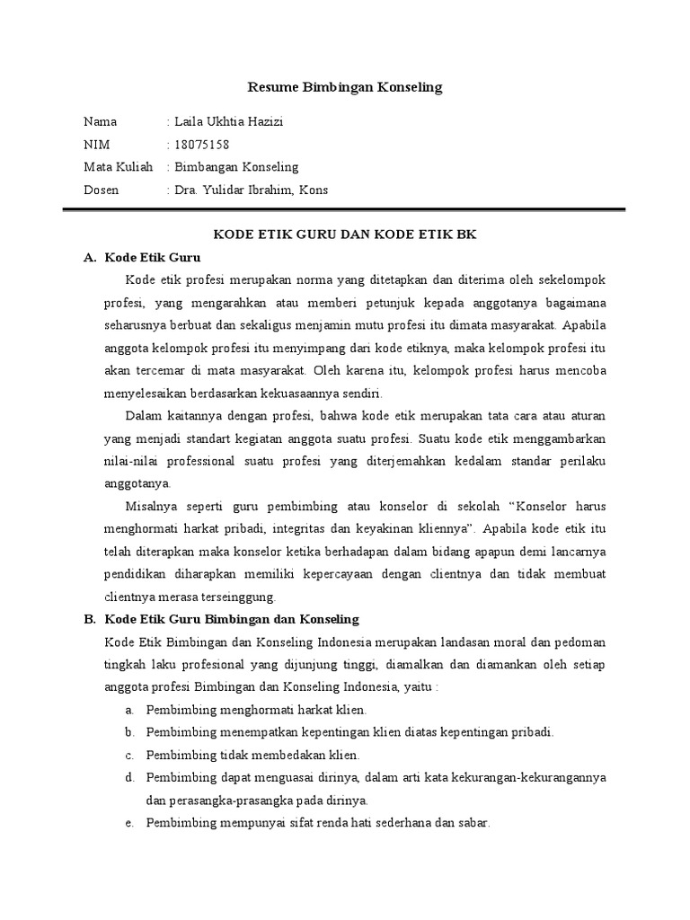 Kode Etik Guru Dan Kode Etik BK | PDF