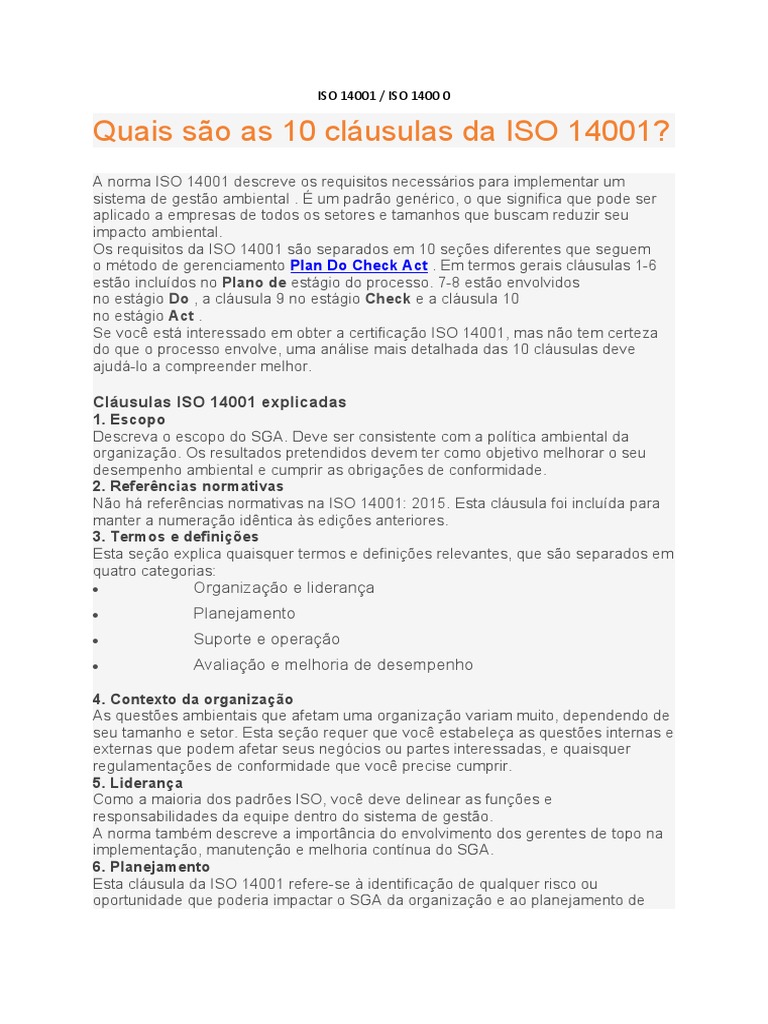 ISO 14001 - Resumo | PDF | ISO 9000 | Business