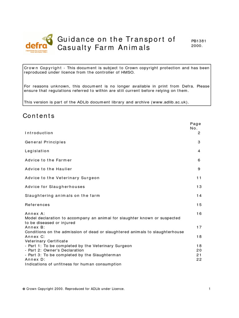 Guidance On Transport of Casualty Animals | PDF | Animal Slaughter ...