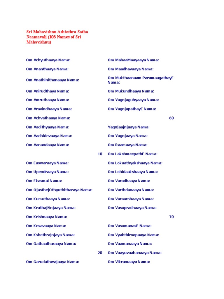 108 Names of Vishnu | PDF | Forms Of Vishnu | Hindu Iconography