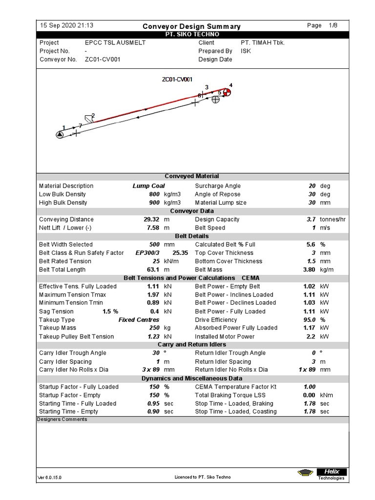 Conveyor Design Summary: Pt. Siko Techno | PDF | Belt (Mechanical ...