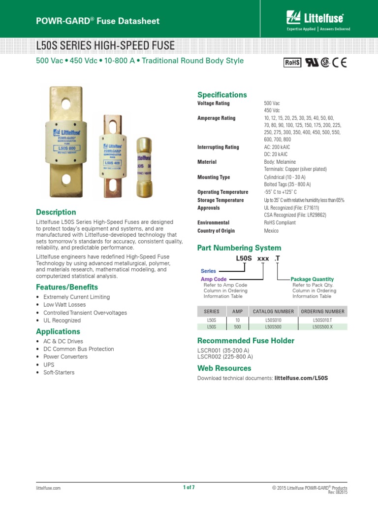 L50S-Datasheet Fuse 400 A | PDF | Fuse (Electrical) | Electrical ...