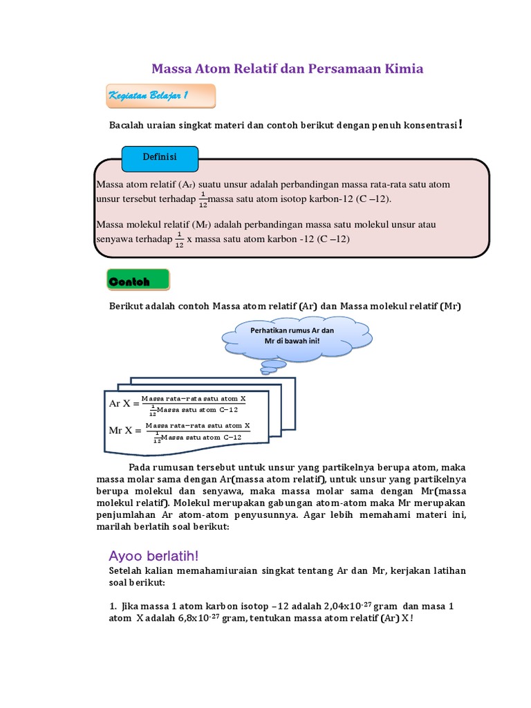 Massa Atom Relatif Dan Persamaan Reaksi Kimia | PDF