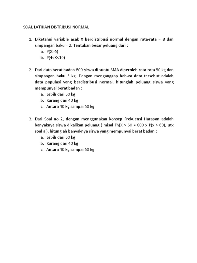 Soal Latihan Distribusi Normal Siswa | PDF | Sains & Matematika