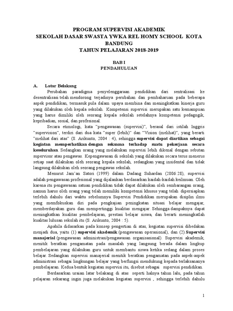 Program Supervisi Akademik SD YWKA 2018-2019 | PDF | Karier & Perkembangan