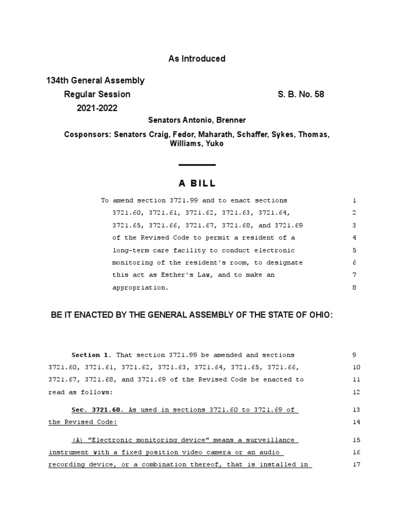 SB #58 Cameras in Nursing Homes | PDF | Consent | Medicaid