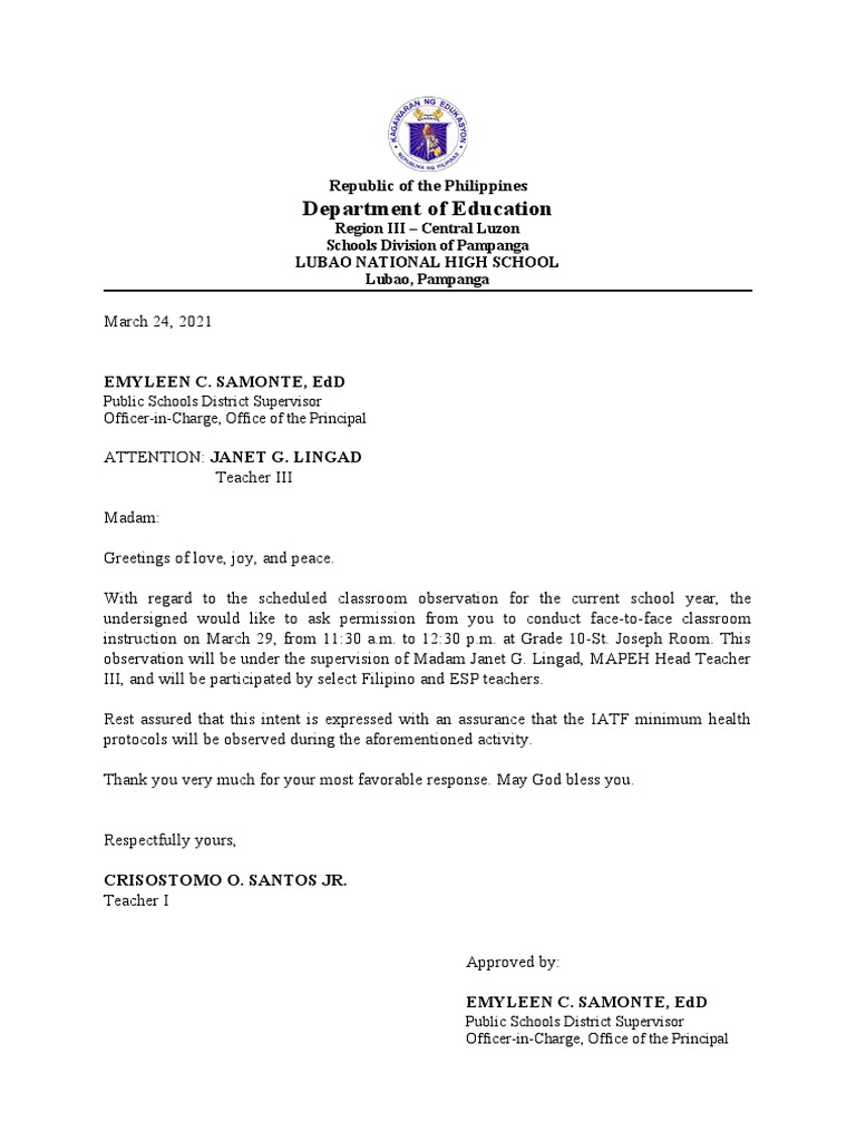 LETTER Request For Face To Face Observation | PDF