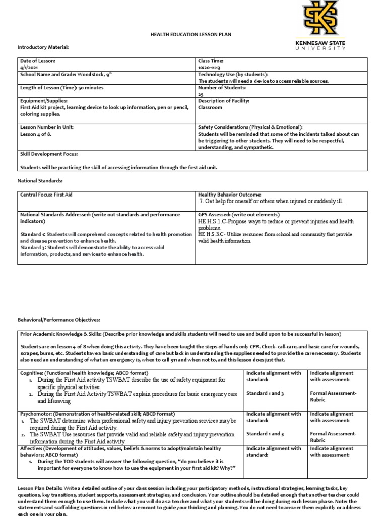 First Aid Unit Plan | PDF | Educational Assessment | First Aid