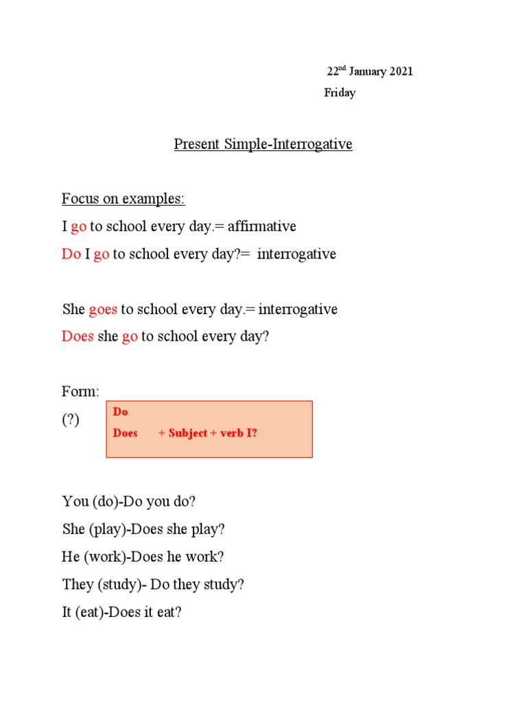 Present Simple Interrogative Examples | PDF