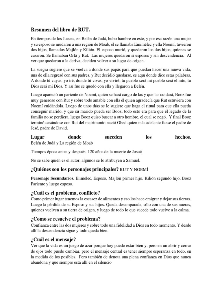 Resumen Del Libro de RUT | PDF | Libro de rut | Noemí (figura bíblica)