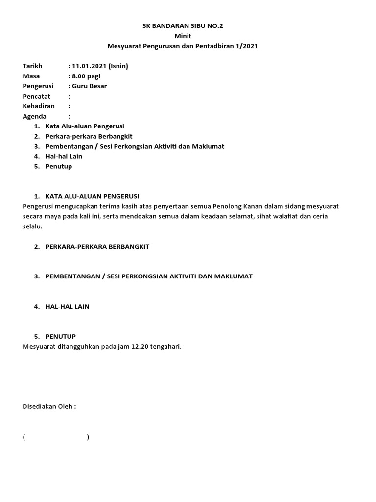 Format Minit Mesyuarat | PDF