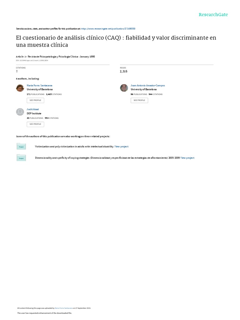 El Cuestionario de Analisis Clinico CAQ Fiabilidad | PDF | Depresión ...