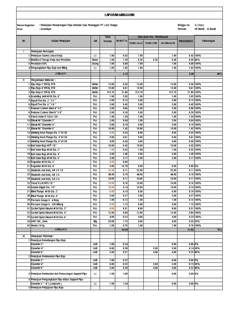 Laporan Progress Minggu Ke 2 | PDF | Plumbing | Gas Technologies