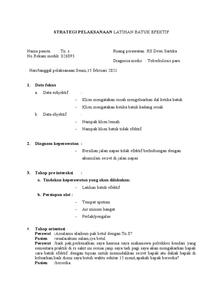 Strategi Pelaksanaan Latihan Batuk Efektif | PDF