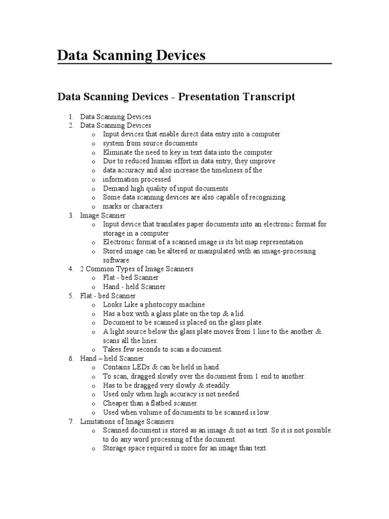 Data Scanning Devices | PDF | Image Scanner | Optical Character Recognition