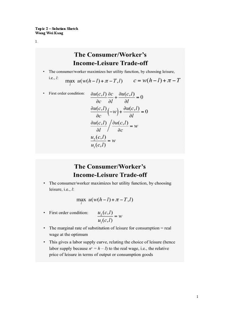 EC2102 Topic 2 - Solution Sketch | PDF | Labour Economics | Income