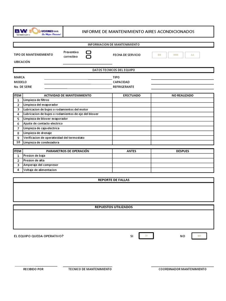 Formato Mtto Aires Acondicionados | PDF