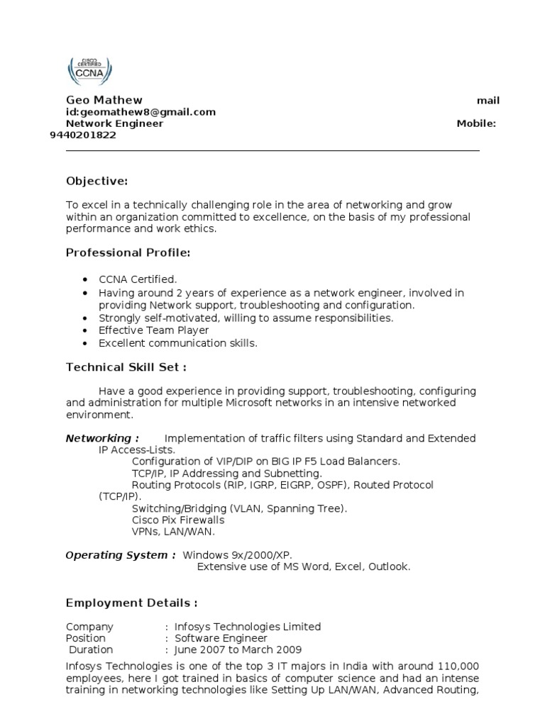 Geo Mathew Resume1 | PDF | Virtual Private Network | Computer Network