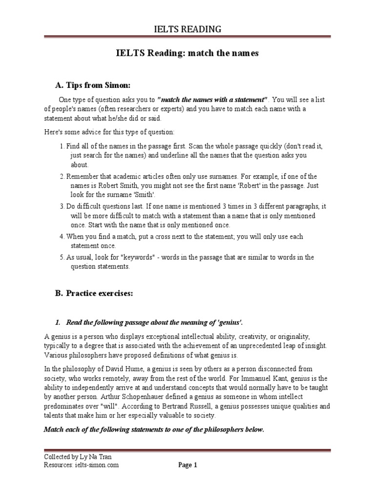 IELTS Reading Match The Name | PDF | Genius | Metaphilosophy