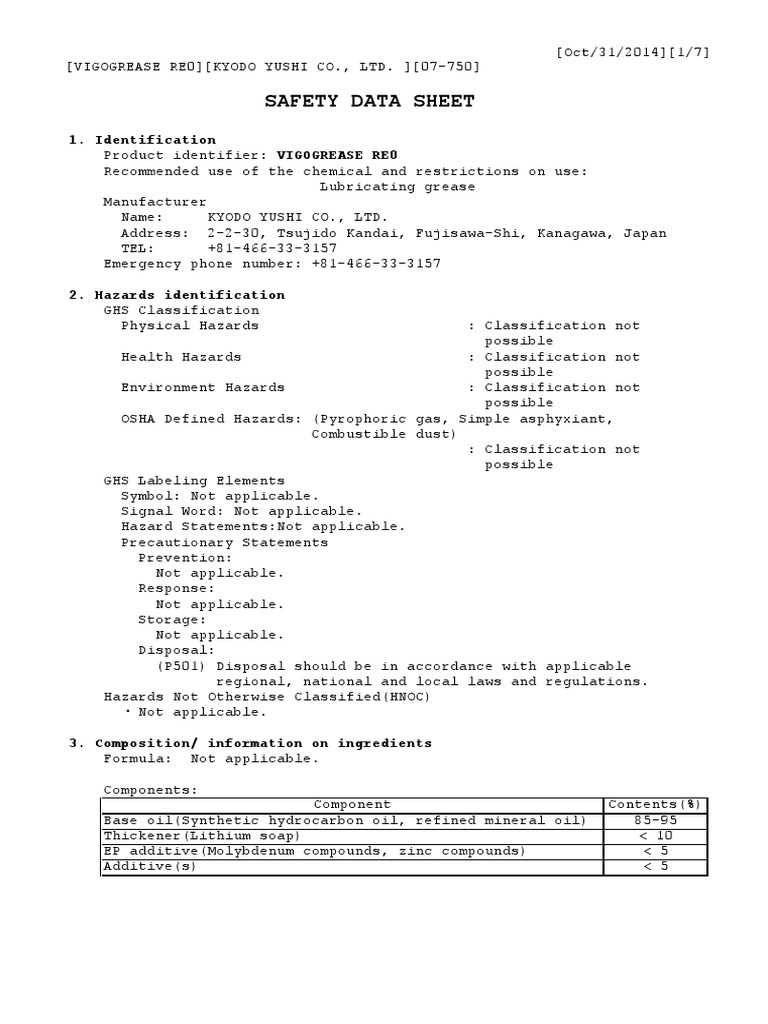 Safety Data Sheet: 1. Identification | PDF | Dangerous Goods | Firefighting
