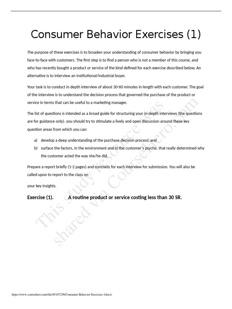 Consumer Behavior Exercises 1 | PDF | Consumer Behaviour | Decision Making