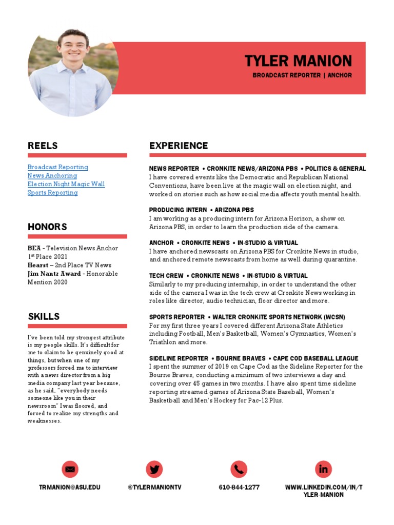 Tyler Manion Resume March 2021 Updated | PDF | News Broadcasting ...