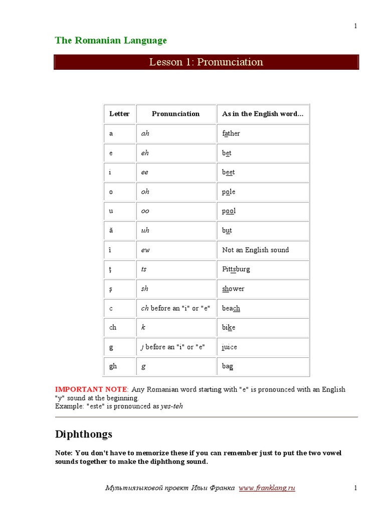 Lesson 1: Pronunciation: The Romanian Language | PDF | Grammatical ...