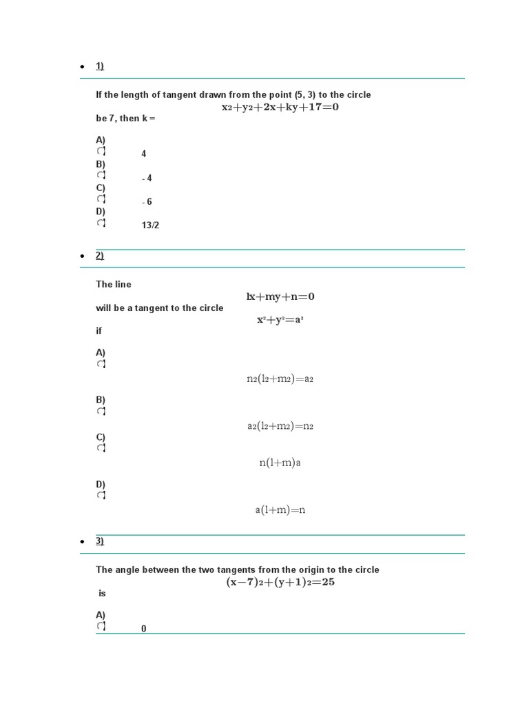 Tangents and Normals | PDF | Tangent | Differential Geometry