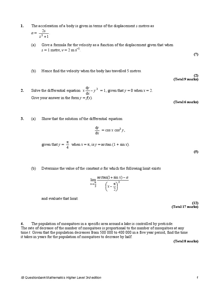 IB Questionbank Mathematics Higher Level 3rd Edition 1 | PDF | Velocity | Acceleration