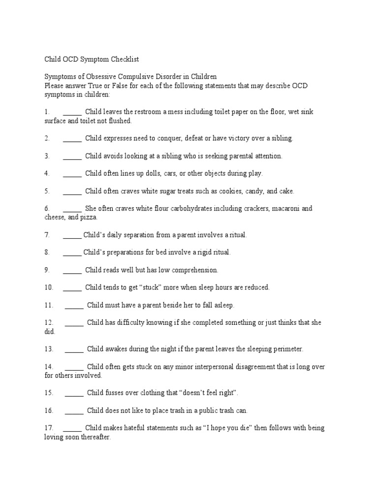 Ocd Checklist Pdf Obsessivecompulsive Disorder Psychological Concepts