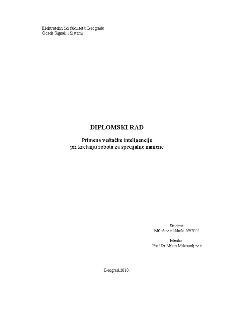 Diplomski Rad (Primena Vestacke Inteligencije Pri Kretanju Robota Za ...