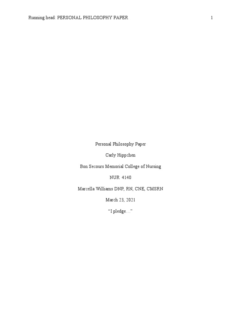 Personal Philosophy Paper Final | PDF | Nursing | Prayer