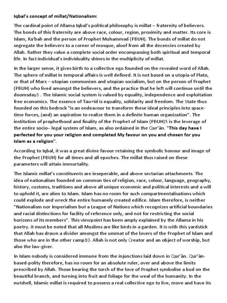 Iqbal's Concept of Millat | PDF | Nationalism | Egalitarianism