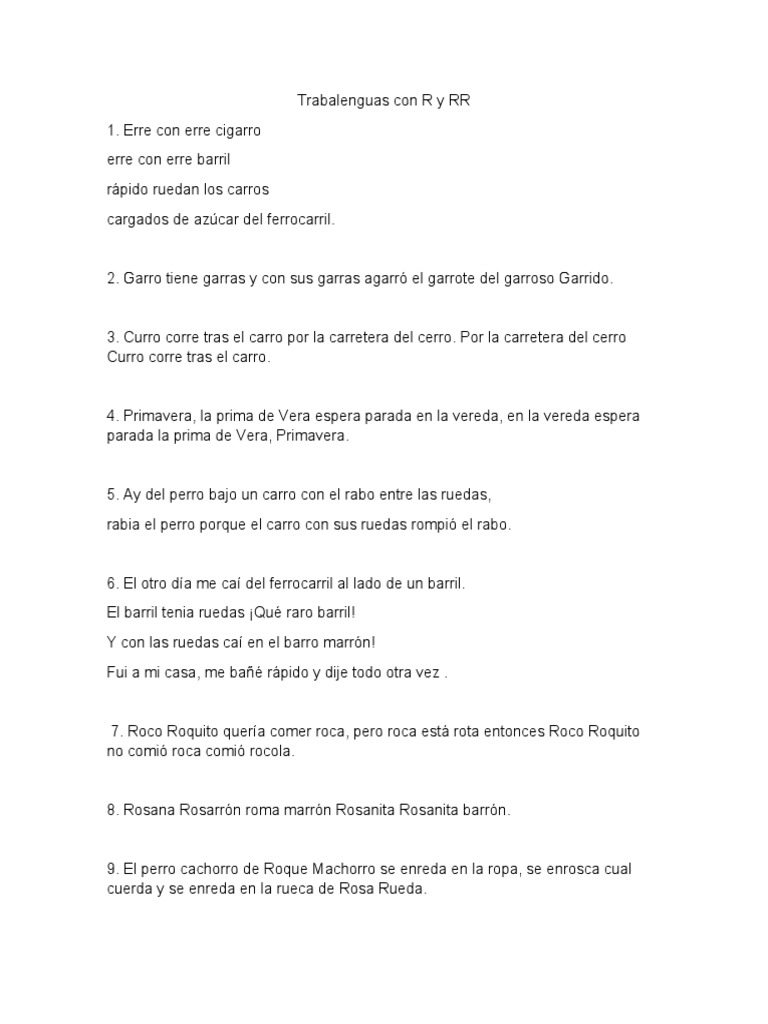 Trabalenguas Con R y RR | PDF | Hogar, jardinería y bricolaje | Libros ...