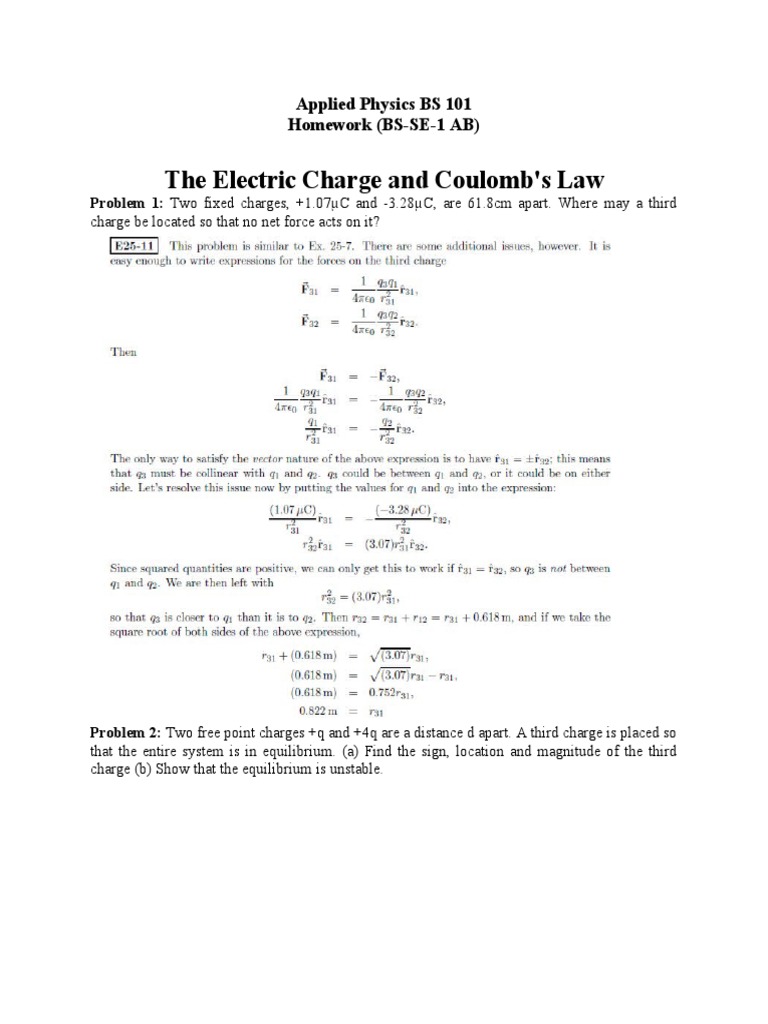 Electric Charge Problems in Physics | PDF