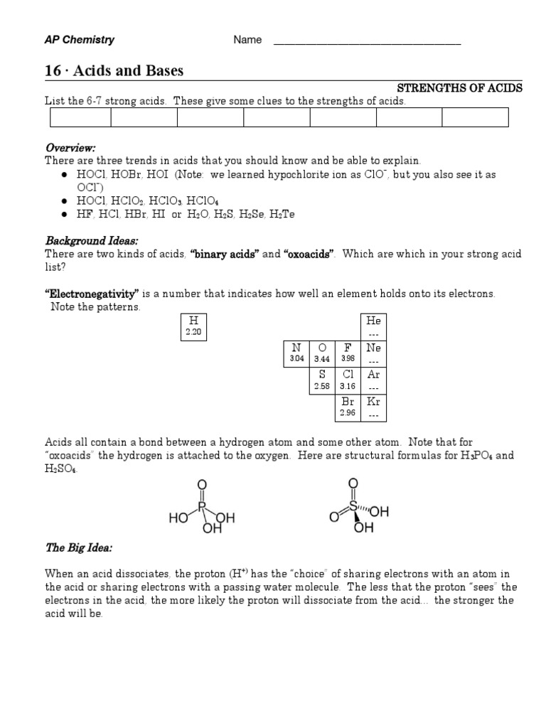16 Acids and Bases: AP Chemistry Name | PDF | Acid | Materials
