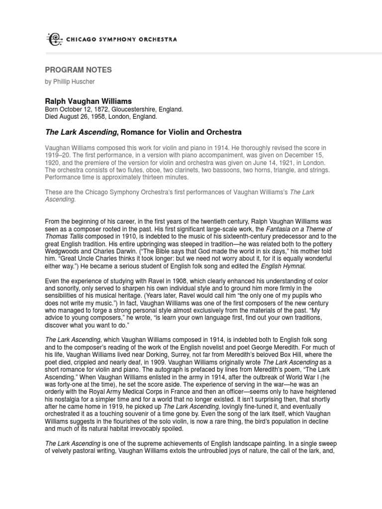 Program Notes: Ralph Vaughan Williams | PDF | Classical Music | Musical ...