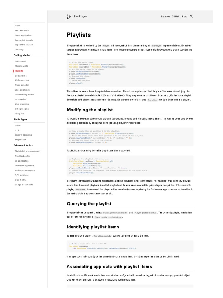 Exoplayer Dev Playlists HTML | PDF | Computer Engineering | Information ...