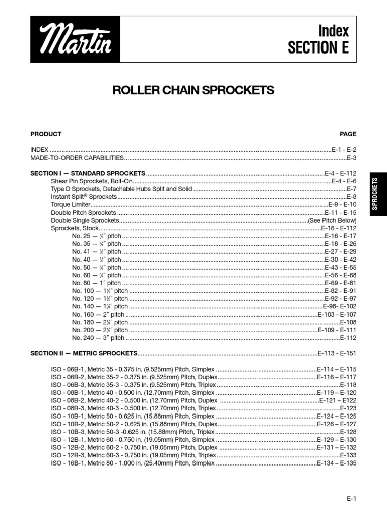 ROLLER CHAIN SPROCKETS Martin | Download Free PDF | Horsepower | Torque