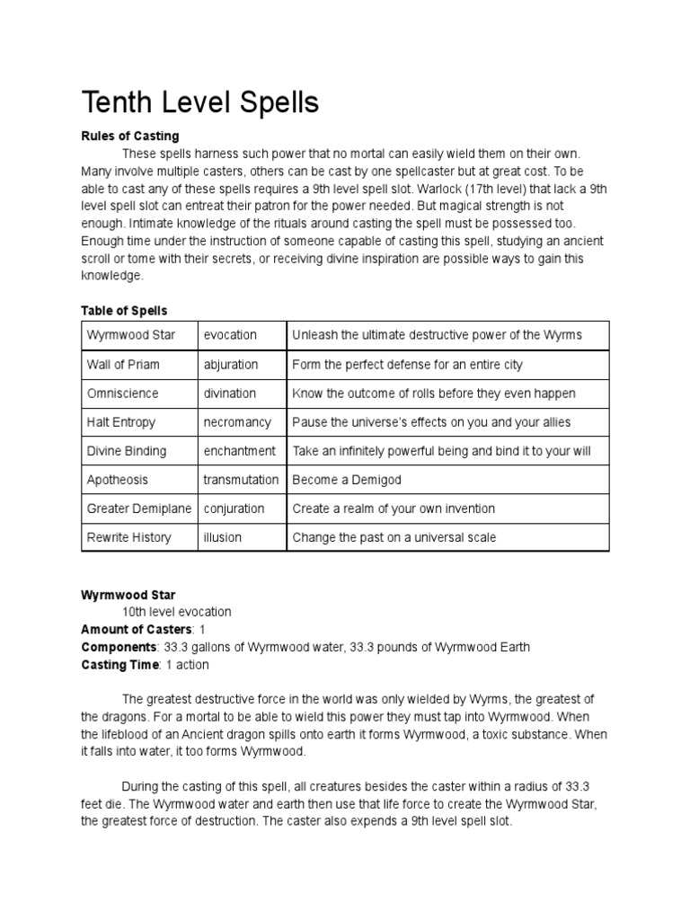 10th Level Spells (5e Homebrew) | PDF