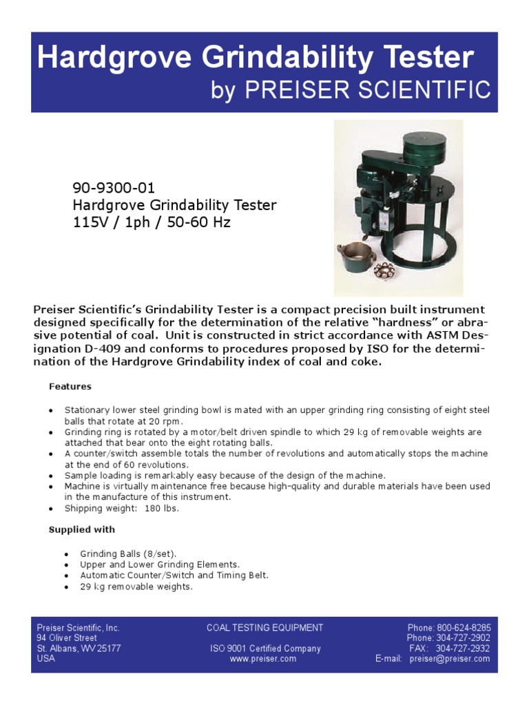 Hardgrove Grindability Tester Brochure-1 | PDF