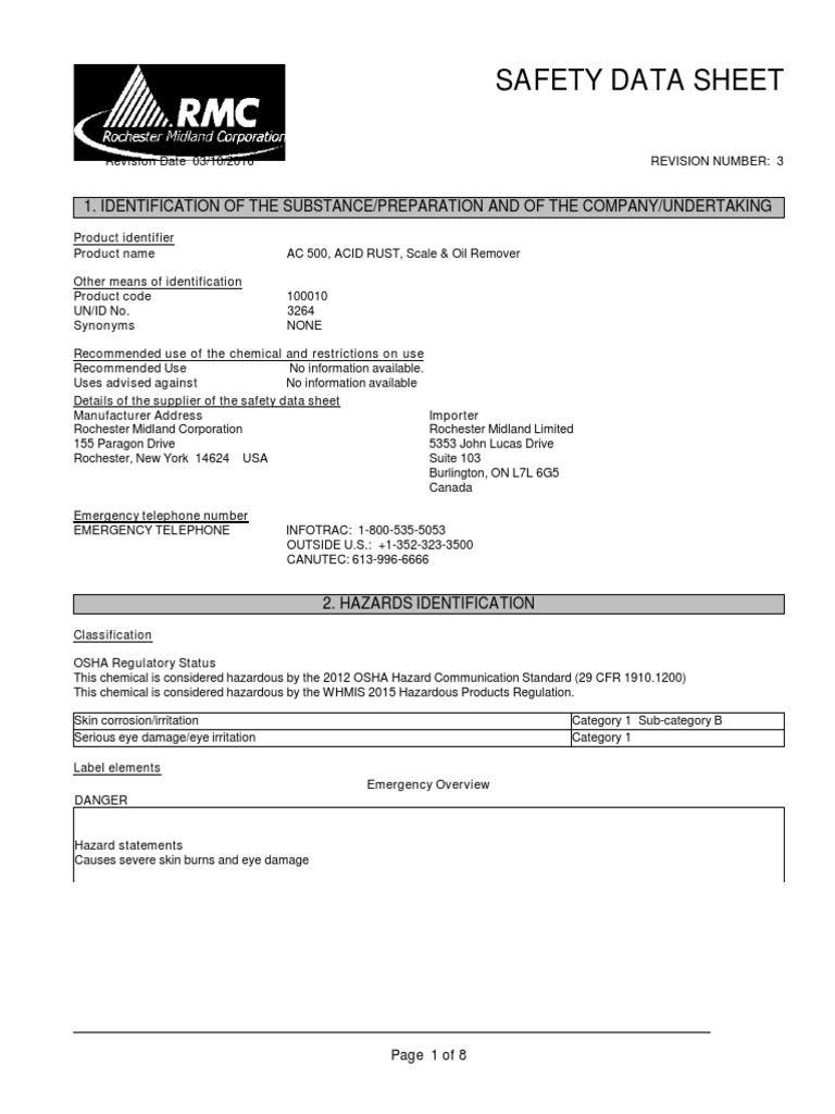 Safety Data Sheet: 1. Identification of The Substance/Preparation and ...