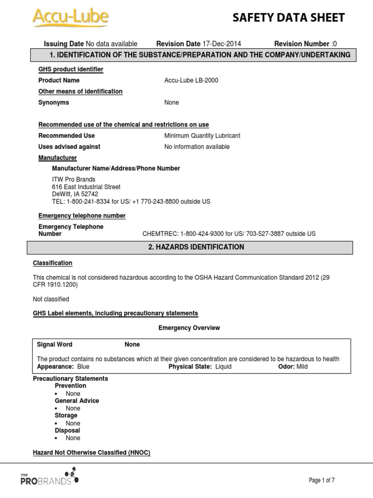Issuing Date No Data Available Revision Date 17-Dec-2014 Revision ...
